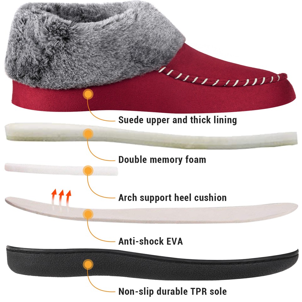 Womens Cozy Ankle High Bootie Slippers Soft Fuzzy Memory Foam Boots ...