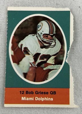 NFL 1972 Sunoco Football Stamp-Miami Dolphins 17-0 Season-Bob Griese ...
