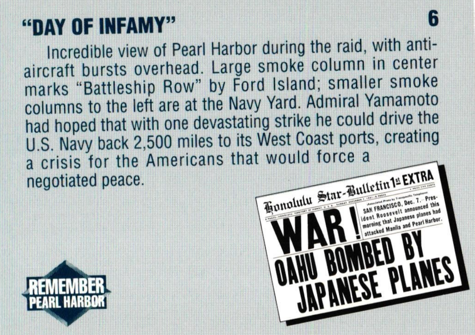 Remember Pearl Harbor Day of Infamy 1991 Tuff Stuff Trading Card | eBay