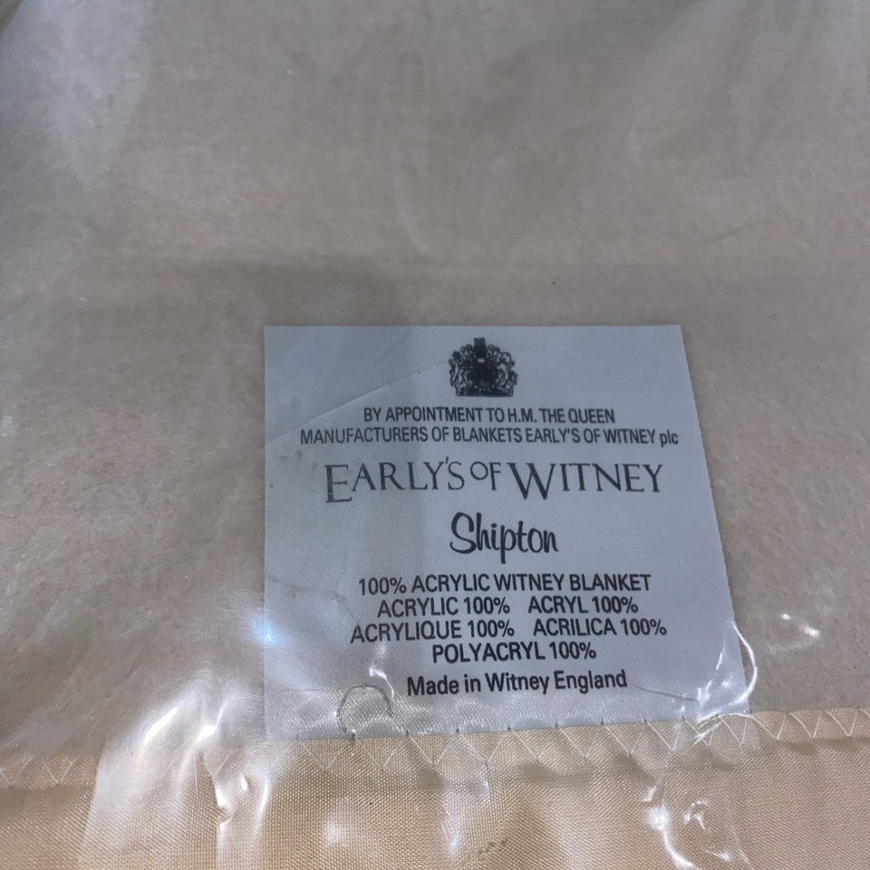Vintage Early's Of Witney Pure New Wool Blanket Satin Ribbon Edge Beige ...