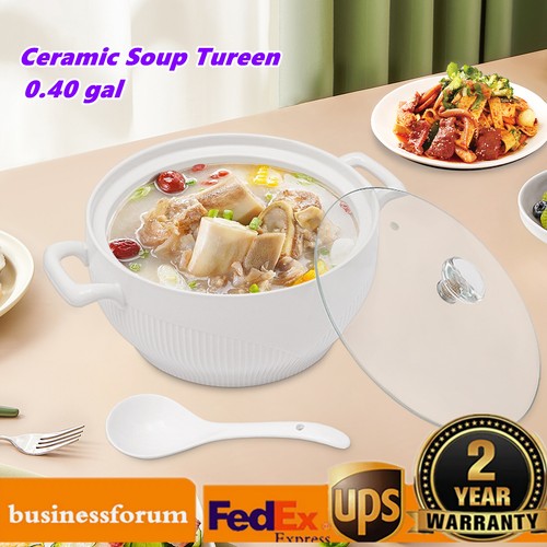 Ceramic Soup Tureen Kitchen Porcelain Serving Soup Tureen w/Glass Lid ...