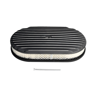 15" Oval Full Finned Black Aluminum Air Cleaner Filter For SBC BBC 350 ...