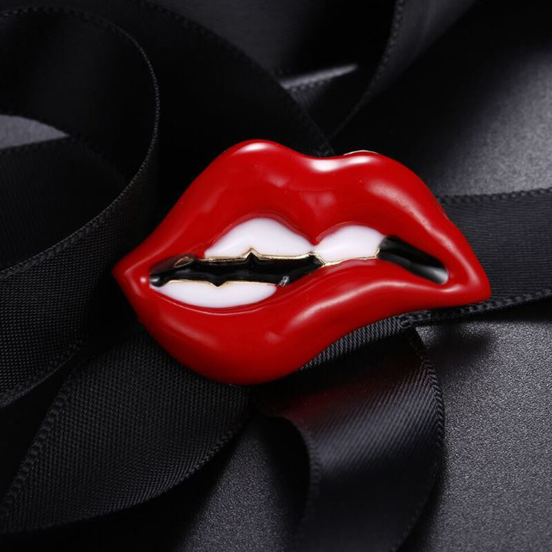 Fashion Women Red Lips Brooch Pin Collar Decoration Badge Corsage ...