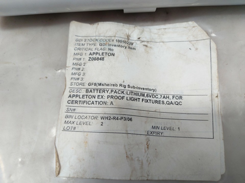 Appleton Z00848 Battery Pack Lithium 6Vdc 7Ah | eBay