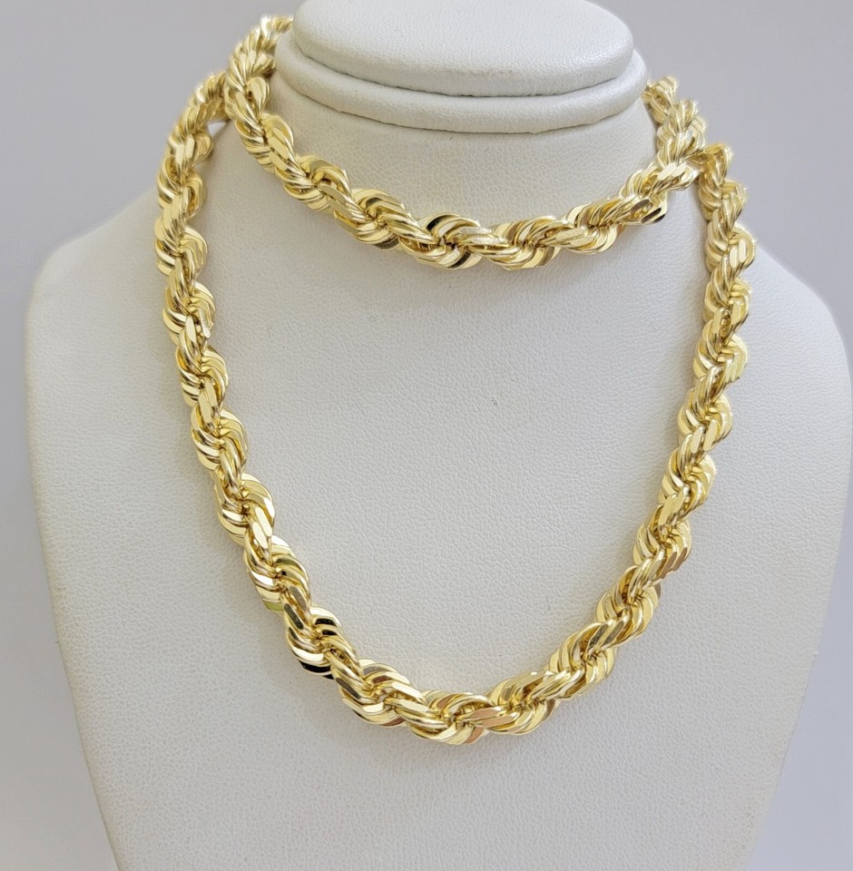 Real 14k Rope Chain Necklace 7mm Mens 14kt Yellow Gold 18 in - 30 inch ...