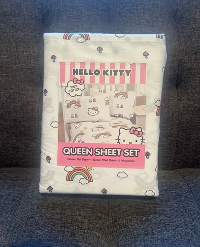 Hello Kitty Queen Sheet Set Rainbows NWT 100%Cotton | eBay