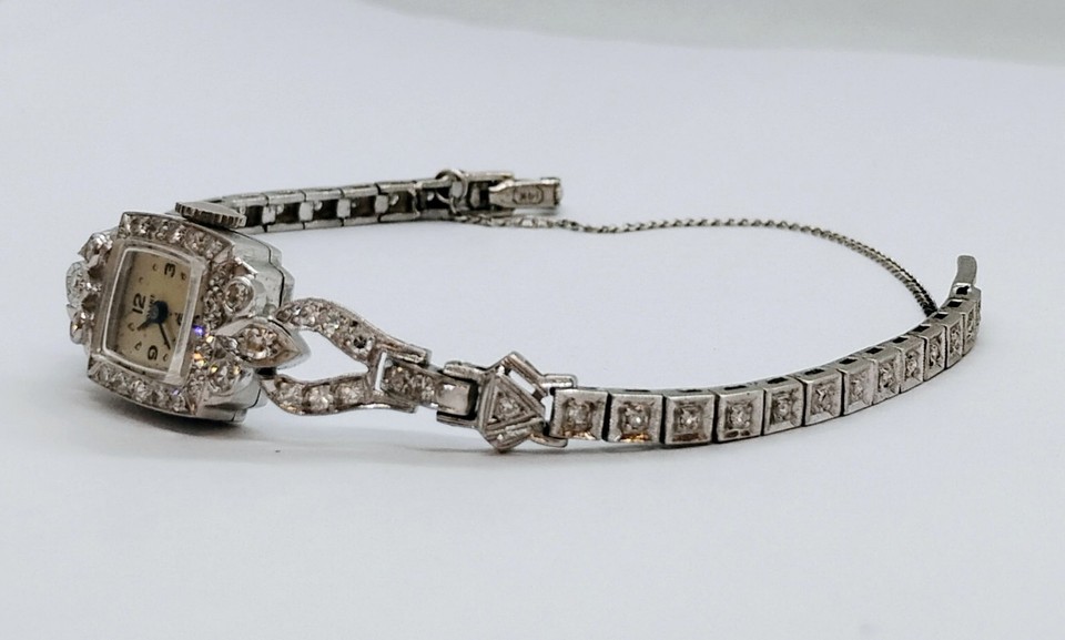 $18,500 Antique Moline Platinum 14kt White Gold, Full Diamond Watch ...