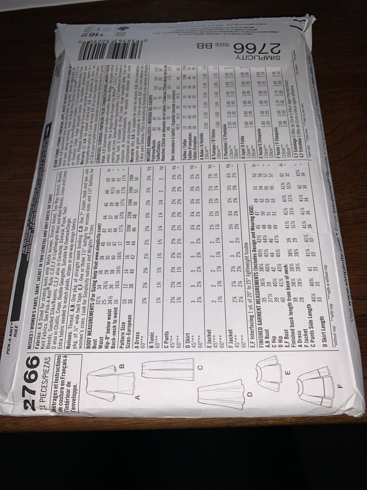 Tops, Bottoms Dress Simplicity Pattern #2766 Women's /Misses' Size 20 ...