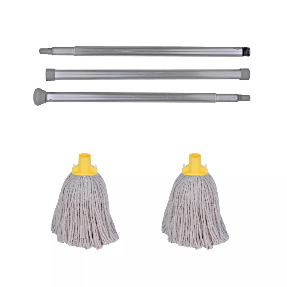 Floor Mops With Handle & 2 Mops Cotton String Colour Coded Commercial ...