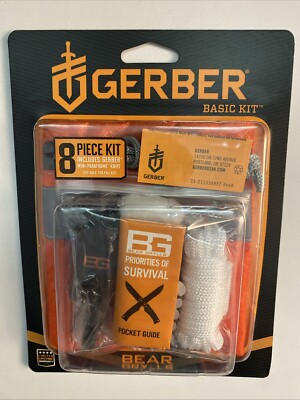 GERBER BEAR GRYLLS SURVIVAL 8 PC KIT WATERPROOF BAG KNIFE WHISTLE FIRE ...