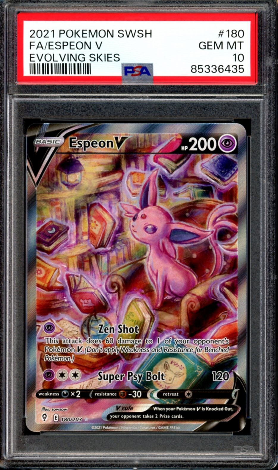PSA 10 GEM MINT Espeon V Alt Art 180/203 Evolving Skies 2021 Pokemon ...