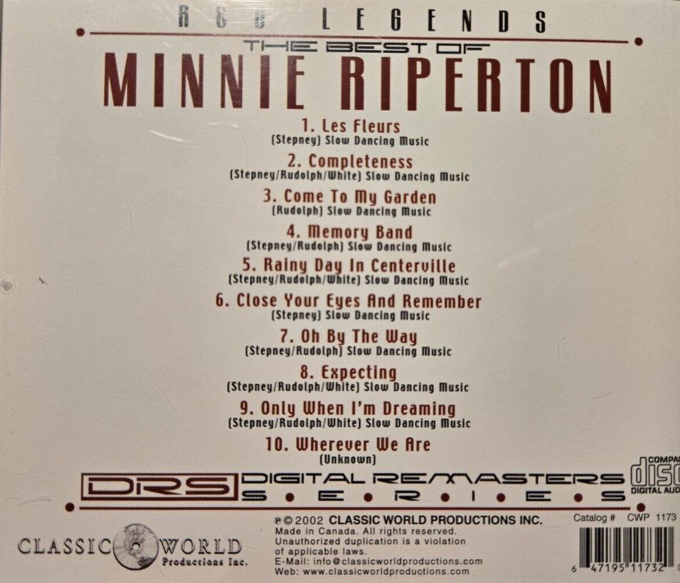 Minnie Riperton : Close Your Eyes and Remember - Audio CD 647195117320 ...