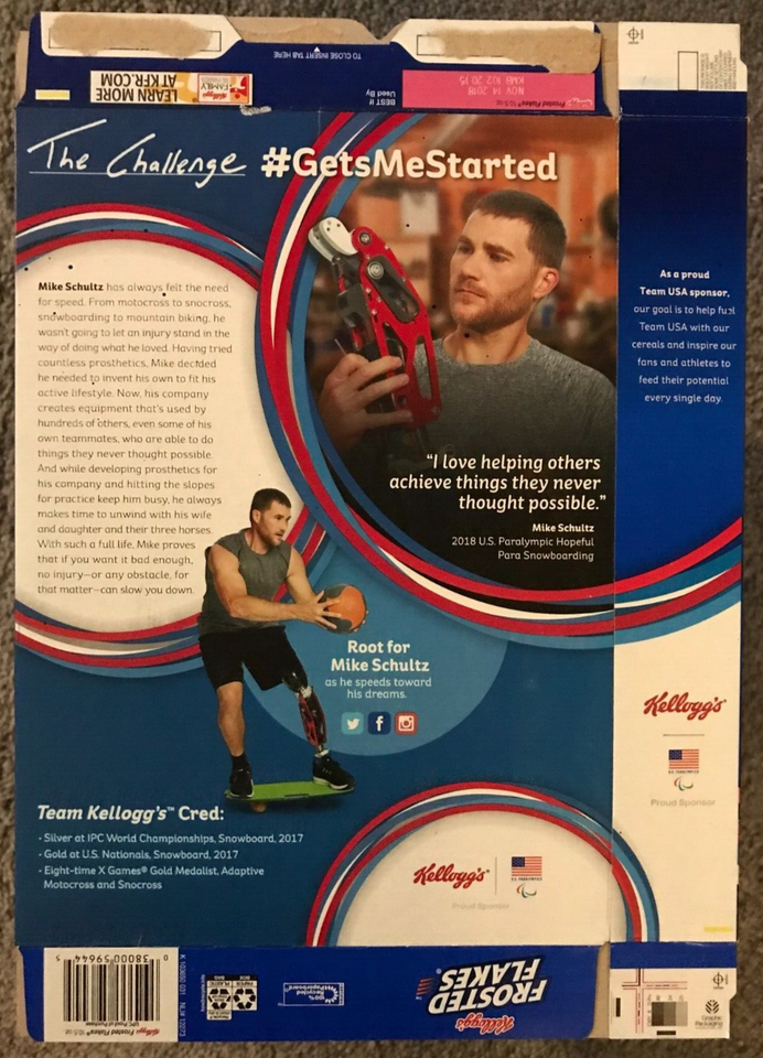 EMPTY Kellogg's Frosted Flakes Team USA Schultz Cereal Box Tony Tiger ...