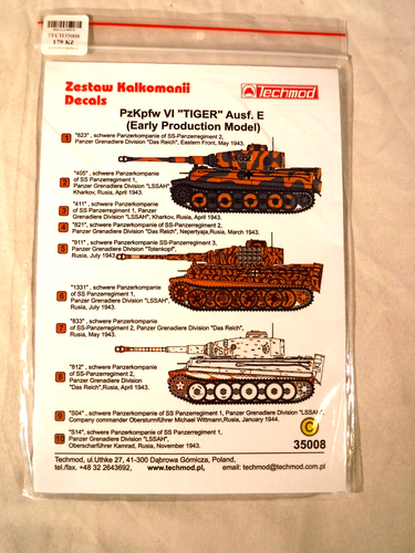 1/35 Techmod Decals Panzer VI Tiger I Ausf E Early Prod Markings 4/10 ...