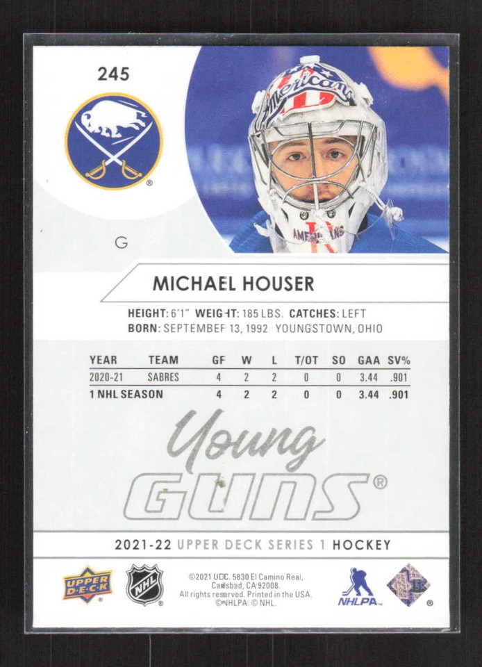 Michael Houser YG,RC 2021 Upper Deck Buffalo Sabres #245 | eBay