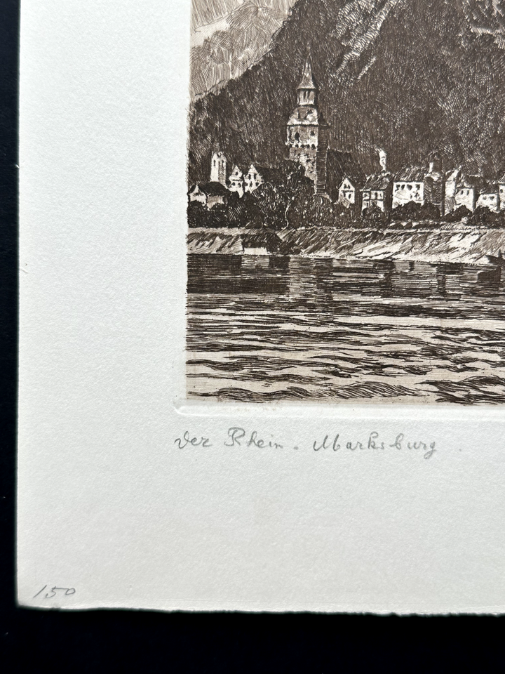 Engraving 20th Century Castle Marksburg Landscape Romantic Town ...