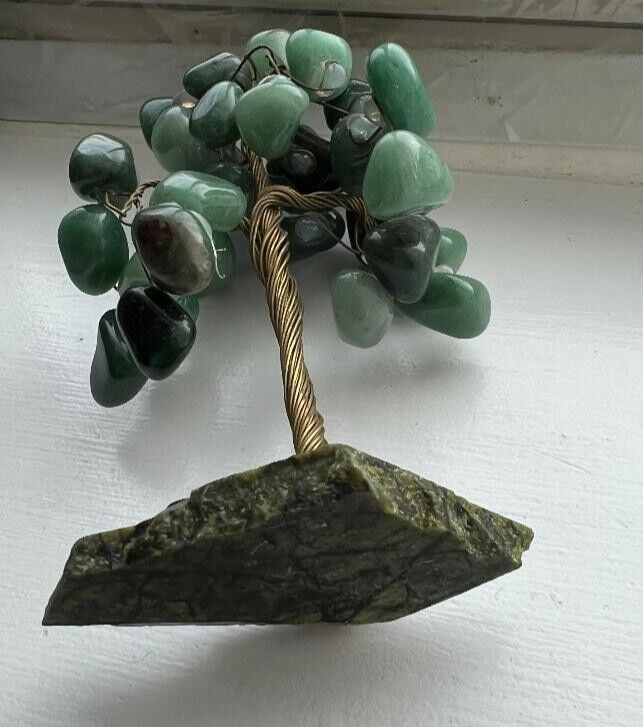 Genuine Nephrite Jade Tree Figurine on Marble Base w/ Copper Wire ...