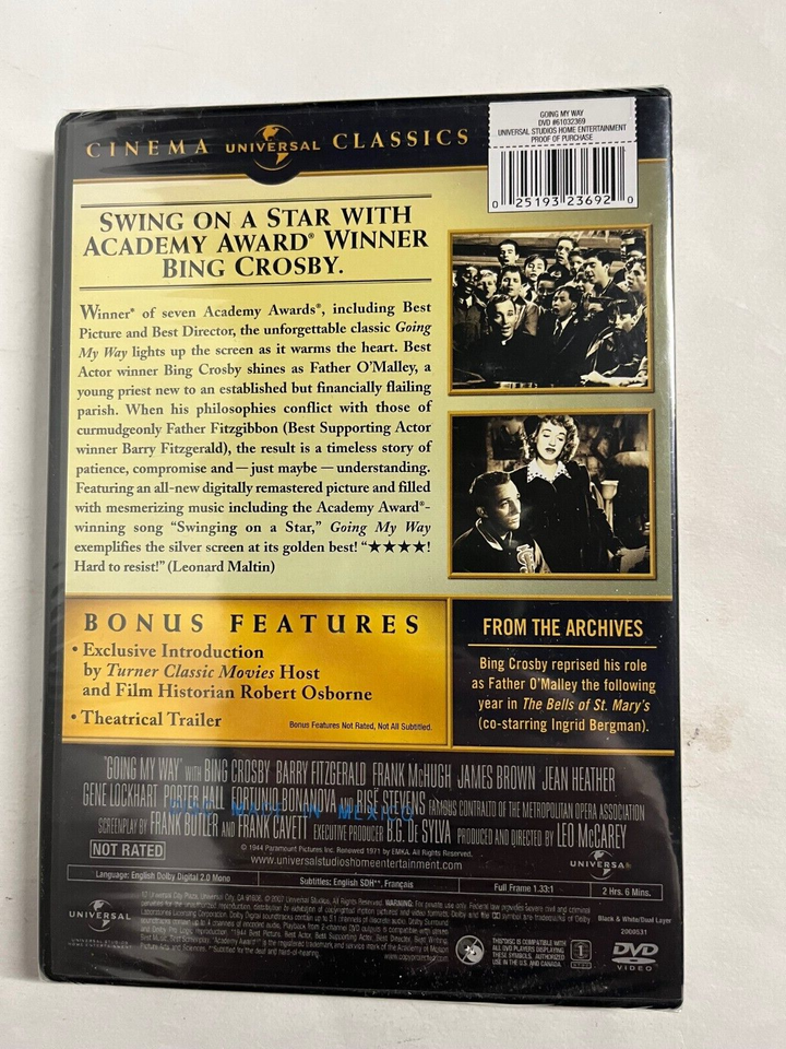 NEW Going My Way (DVD, 1944) Bing Crosby Cinema Classic Film Movie | eBay