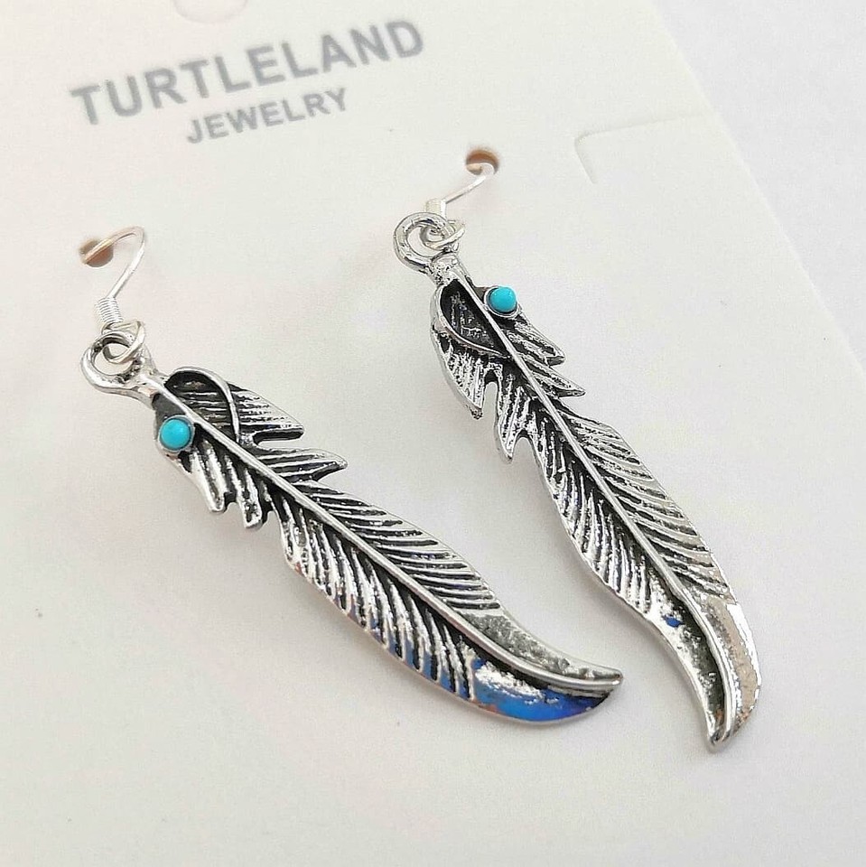 925 Sterling Silver Turquoise Eagle Hawk Falcon Bird Feather 1.75" Hook ...