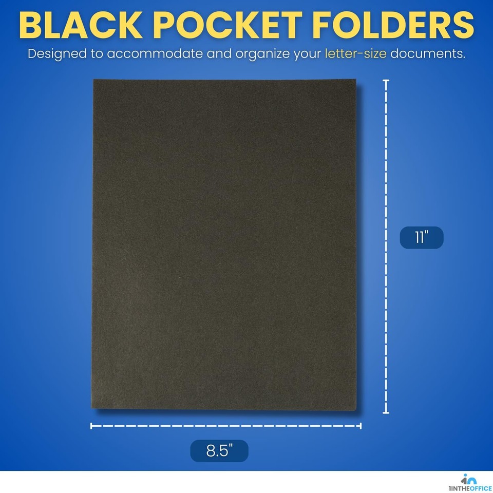 Black Folders with Pockets Letter Size 2-Pocket Embossed Paper Pocket ...