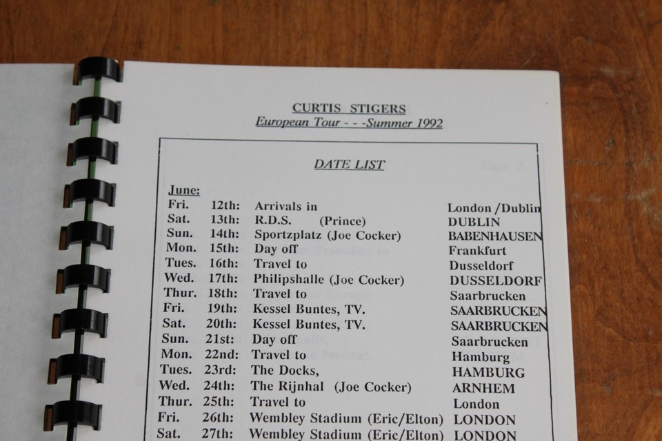 Curtis Stigers / TOUR ITINERARY / European Tour Summer 1992 | eBay UK