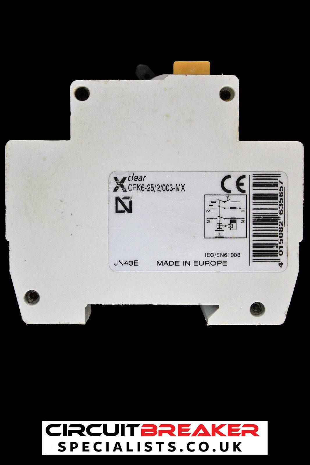 MOELLER 25 AMP 30 mA DOUBLE POLE RCCB RCD XCLEAR CFK6-25/2/003-MX ...