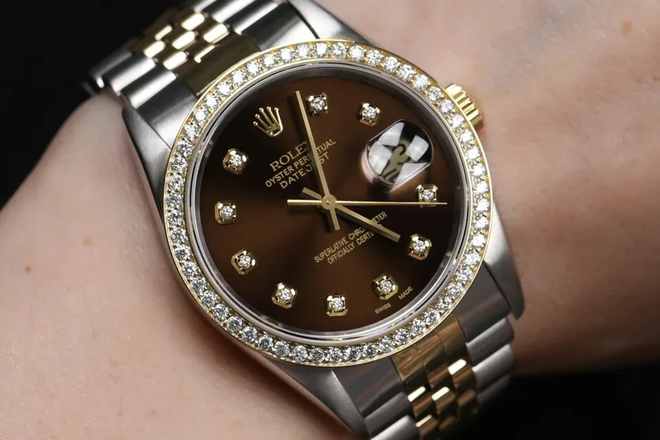 36 mm Rolex Datejust Chocolate Diamond Accent Dial 2 Tone Wrist Watch ...