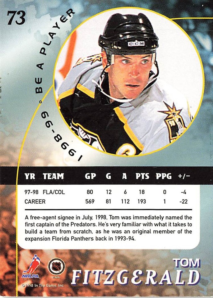 1998 Be a Player #73 Tom Fitzgerald Nashville Predators | eBay