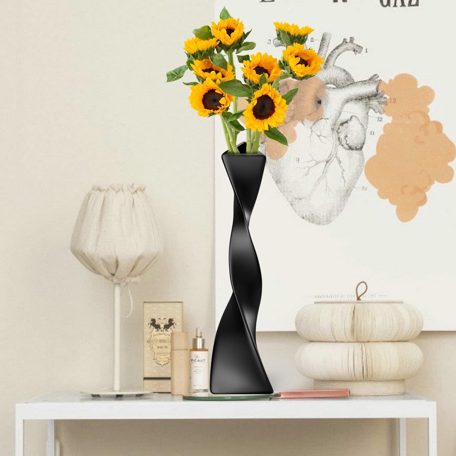 Black Ceramic Vase, 15.94 Inch Decorative Tall Slender Vase, Modern ...