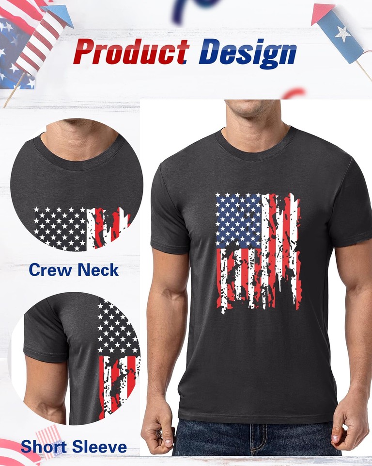 USA American Flag Shirts for Men Patriotic Shirts Men's T Shirts Short ...