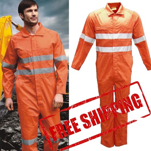 Hi-Vis Mens Safety Overall WorkWear Mining Cotton Uniform Embroidery ...