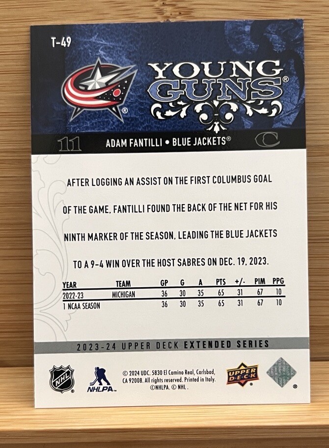 Adam Fantilli 2023-24 Upper Deck Extended Series #T-49 Retro Young Guns ...