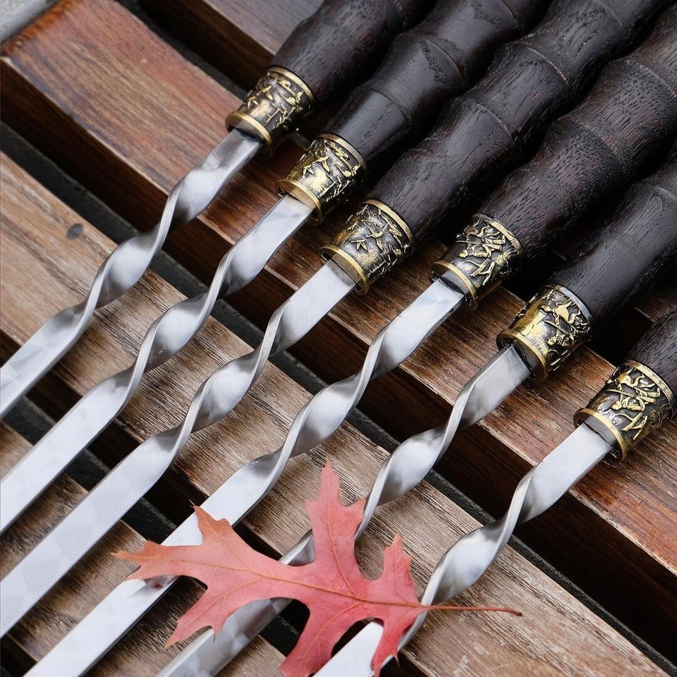 Premium handmade skewers set bronze animal heads decoration grill ...