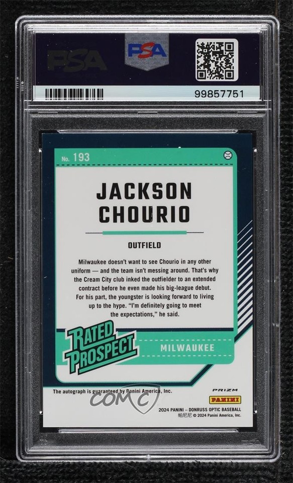 2024 Panini Donruss Optic Signatures Jackson Chourio PSA 9 MINT Rookie ...