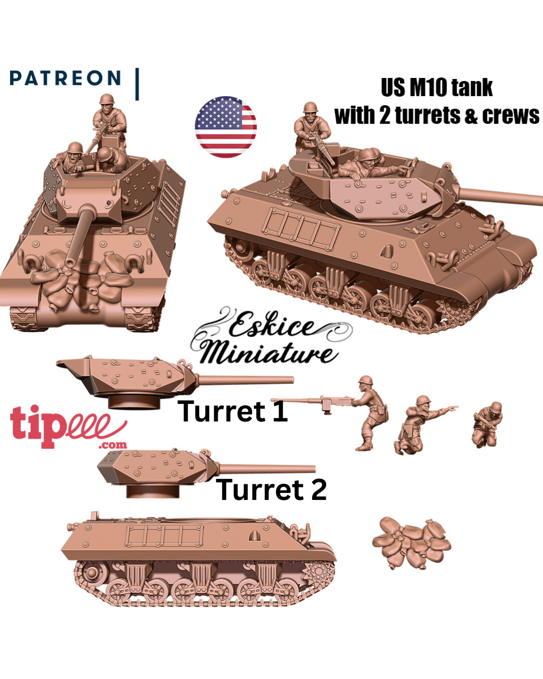 Eskice Miniature WW2 US M10 Wolverine Tank Destroyer WWII Bolt Action ...