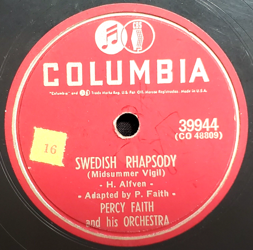 Percy Faith Orchestra 1953 Swedish Rhapsody 78 RPM Record 10in Columbia ...