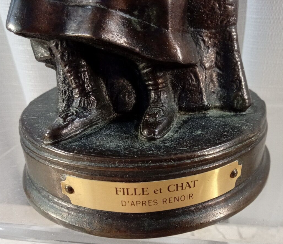 H. Kalish Vintage Fille et Chat Girl Cat RENOIR 6 1/2" Bronze Statue ...