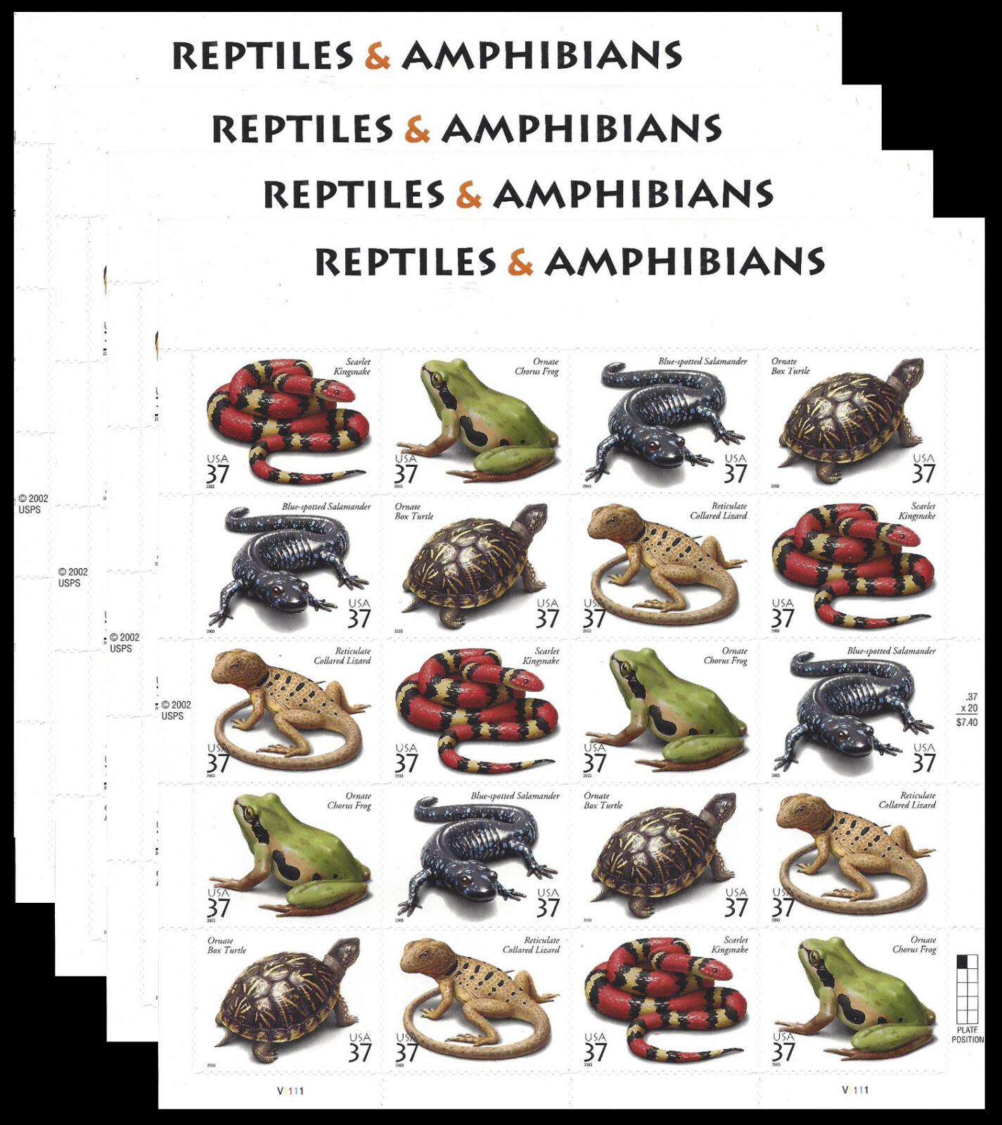US #3814-18 WHOLESALE: Four 2003 Reptiles sheets/20. Mint F/VF NH. FREE ...