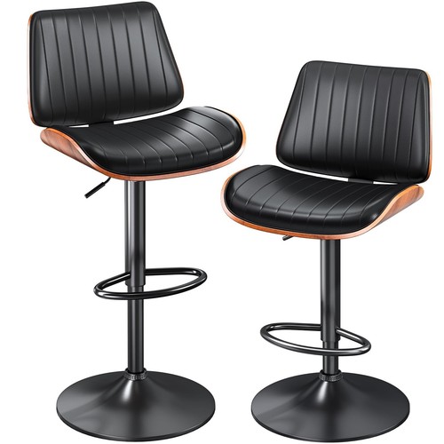 Bar Stools Set of 2 Swivel Adjustable w/PU Leather Back for Kitchen ...