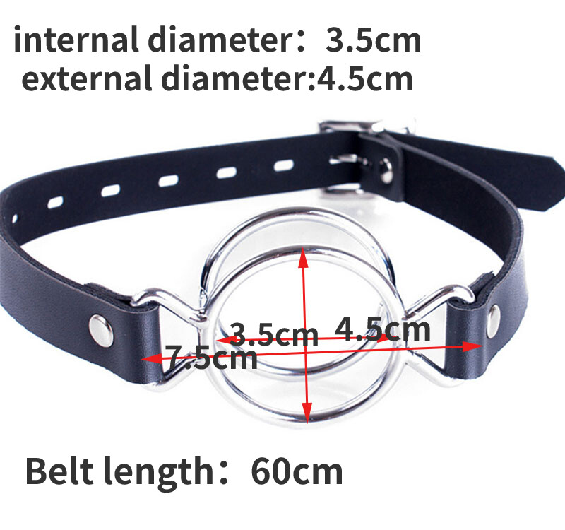PU Leather Belt Open Mouth Gag BDSM Bondage Deep Throat Double Round ...