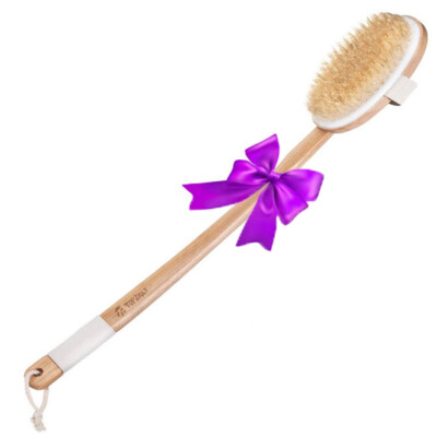 51cm Extra Long Handle Natural Wooden Shower Bath Body Brush Back ...