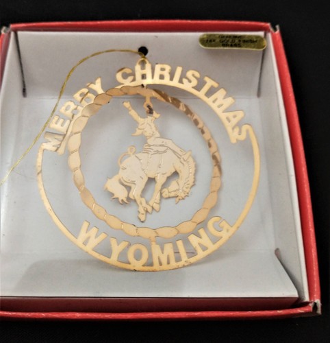 Merry Christmas Wyoming Rodeo Ornament 24K Gold Finish Brass (B1) | eBay
