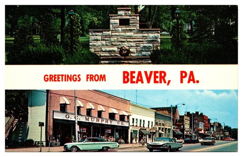 Beaver PA Multiview Banner Street View Stores Signs G C Murphy 50s Cars ...