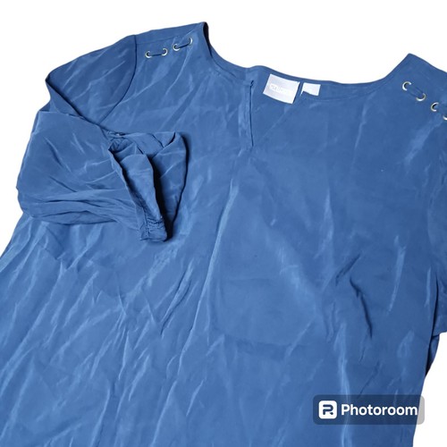 Chico's Women's Medium Navy Modal Blend 3/4 Roll Tab Sleeves Notch Neck ...