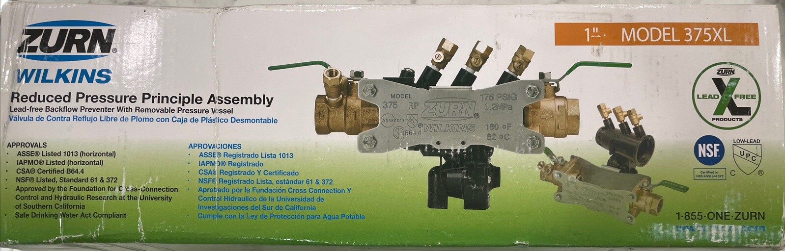 Zurn Wilkins 1-375XL Black 1-Inch Lead Free Reduced Pressure Backflow ...