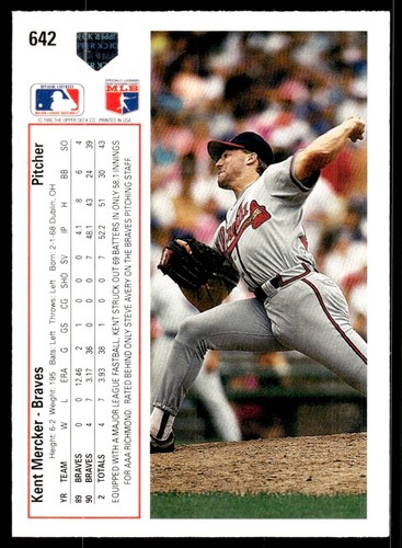 1991 Upper Deck Baseball Card Kent Mercker Atlanta Braves #642 | eBay