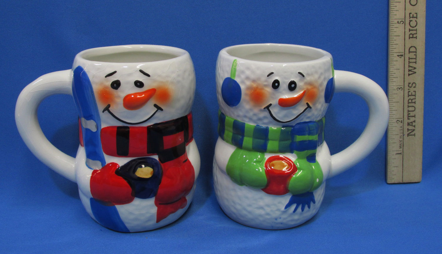 2 Coffee Mugs Cups Christmas Winter Snowmen Snowman Holding Hot Cocoa ...
