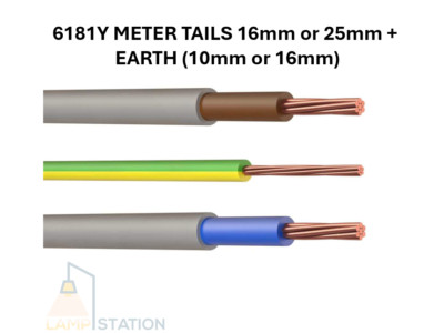6181Y Meter Tails 16mm 25mm + Earth Cable Blue Brown Double Insulated ...
