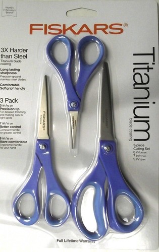 Fiskars 157690-1015 3 Piece Titanium Soft-Grip Scissors 5" 7" & 8 ...