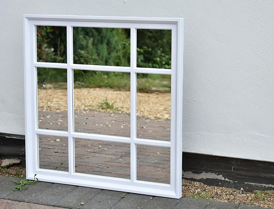 WHITE WINDOW STYLE WALL MIRROR MANTEL HALLWAY SQUARE WINDOW MIRROR ...